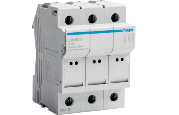 Podstawa bezpiecznikowa do wkładek cylindrycznych 3P 10x38mm Z-SH/3 ...